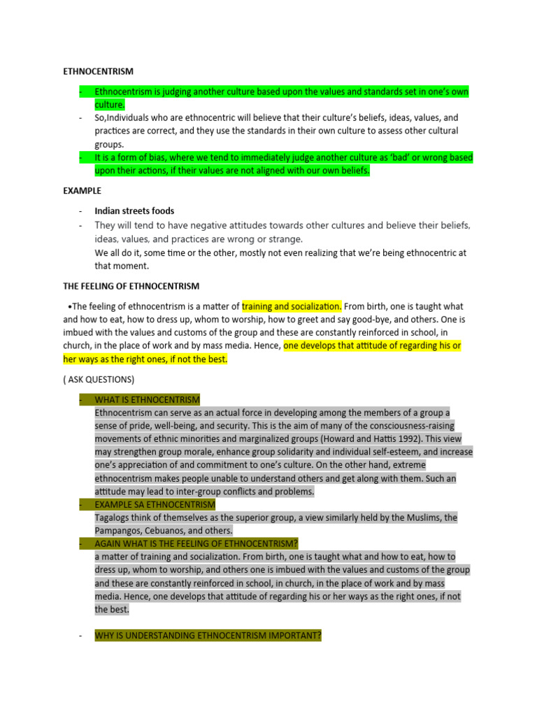 Ethnocentrism & Culture Relativism | PDF | Attitude (Psychology ...