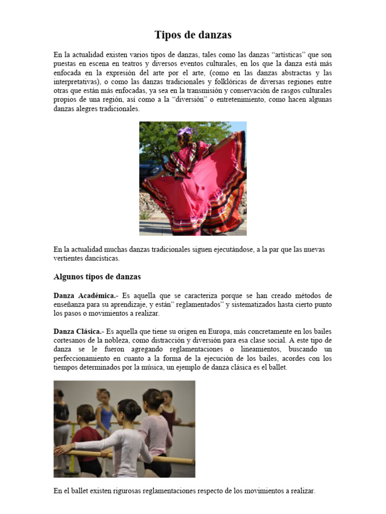 Tipos de Danzas | PDF | Bailes | Ballet