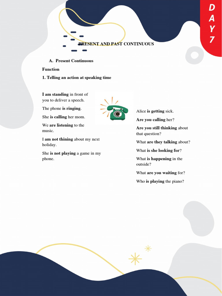 Day 7 - Present and Past Continous | PDF