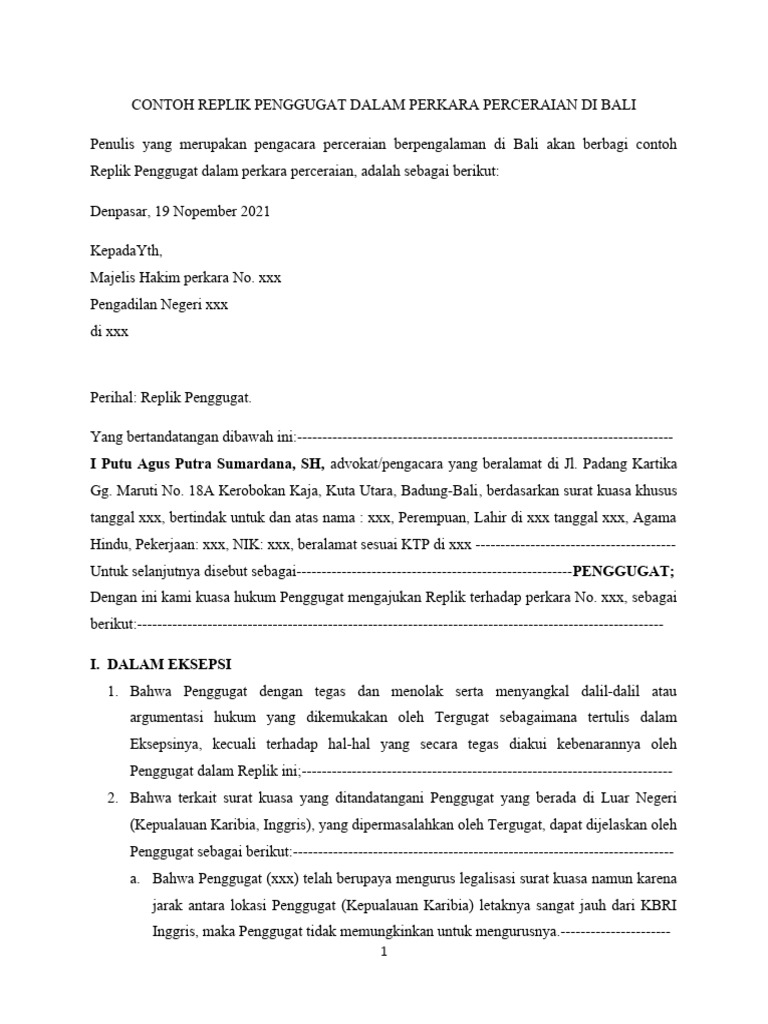 Contoh Replik | PDF