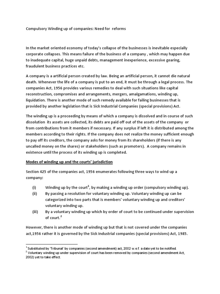 Compulsory Winding Up of Companies | PDF | Liquidation | Corporations