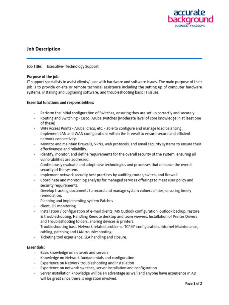 JD-Desktop & Network Support Engineer | PDF | Computer Network | Computer Security