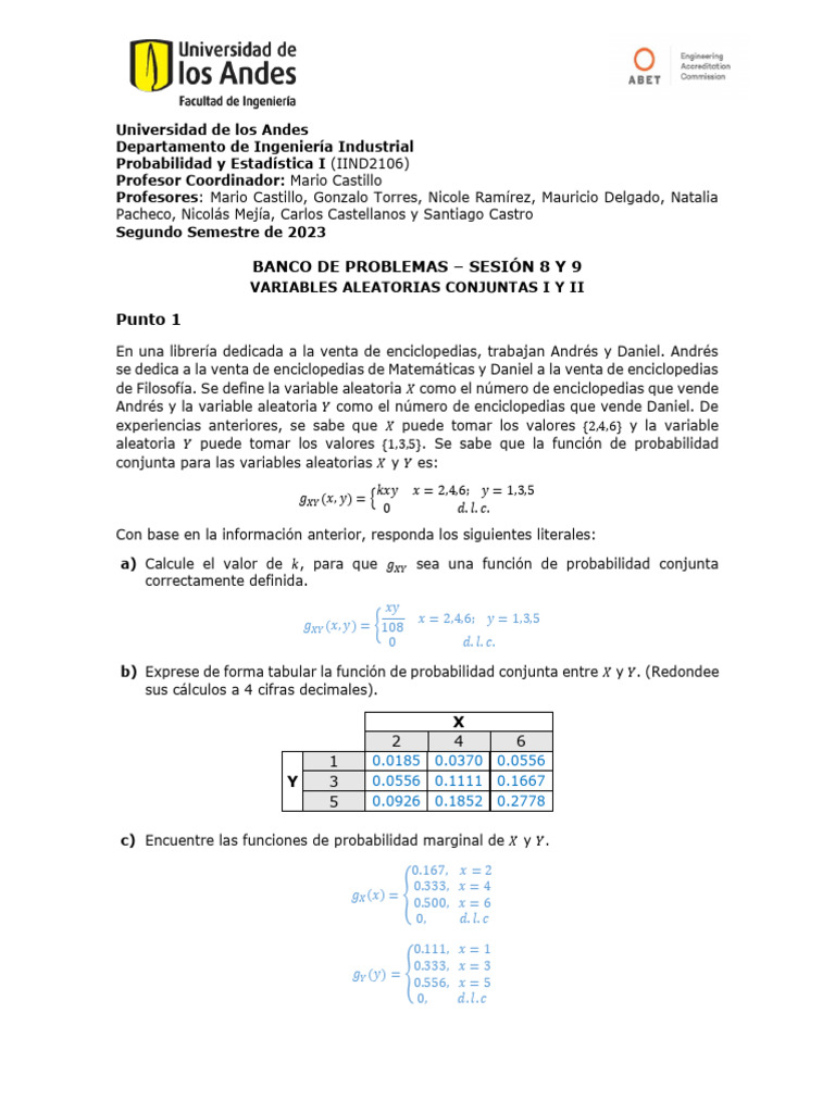 Variables Aleatorias Conjuntas y Probabilidad | PDF | Variable aleatoria | Probabilidad