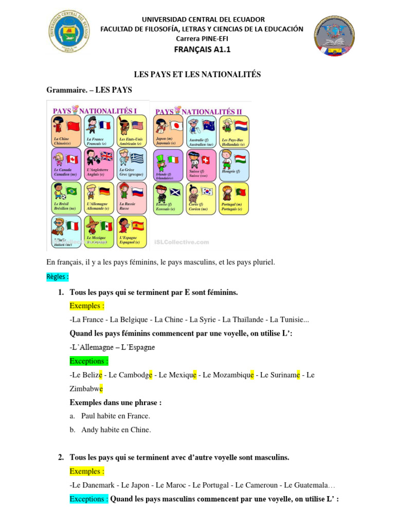 Pays et Nationalités en Français | PDF | Linguistique | Langues