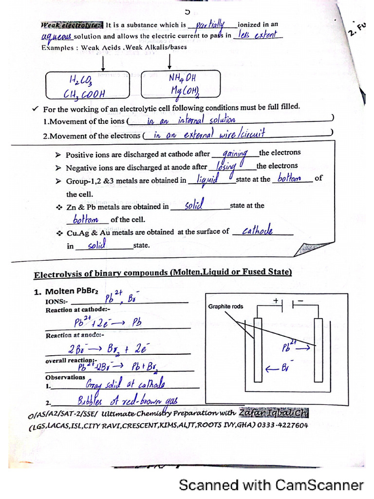 Electrolysis by Zafar Iqbal 3 | PDF