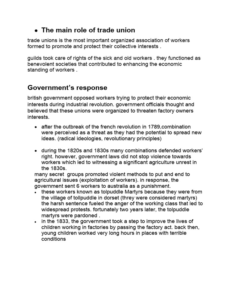 Rise of Trade Unions and Labor Movement | PDF | Trade Union | Labour ...