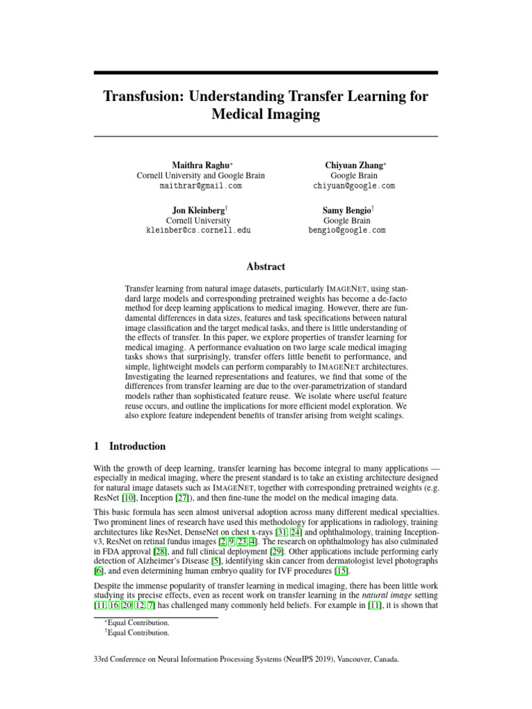 NeurIPS 2019 Transfusion Understanding Transfer Learning For Medical ... NeurIPS 2019 Transfusion Understanding Transfer Learning For Medical ...