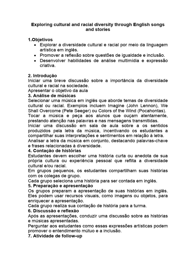 Exploring Cultural and Racial Diversity Through English Songs and ...