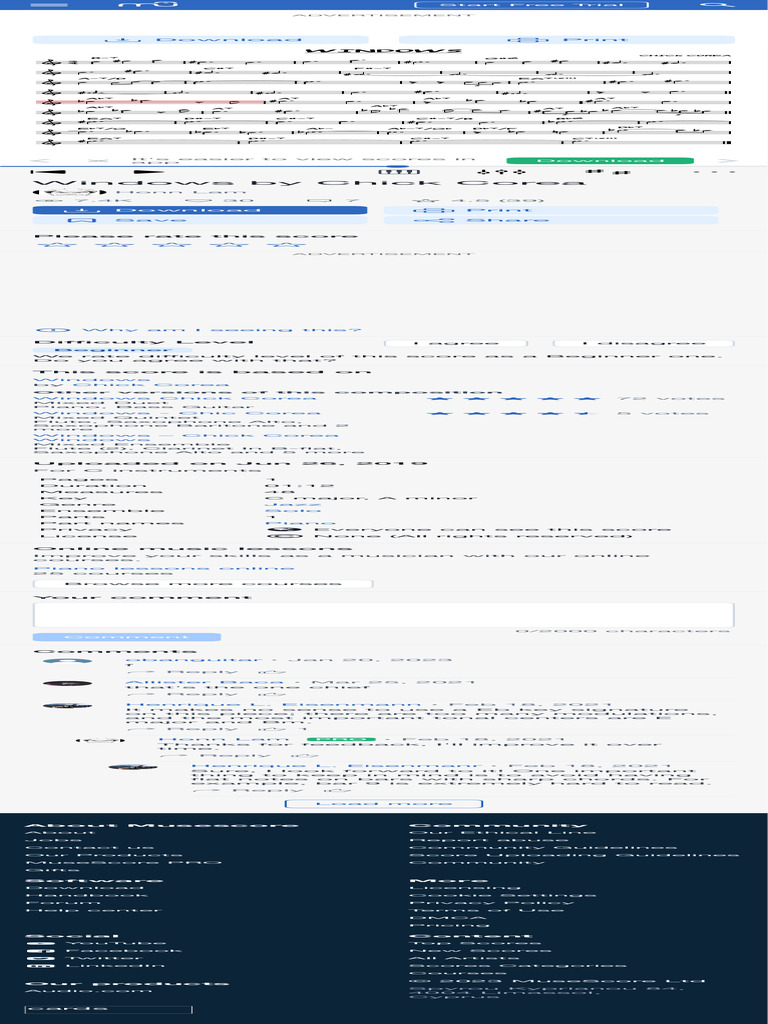 Windows by Chick Corea Sheet Music For Piano (Solo) | PDF | Saxophone ...