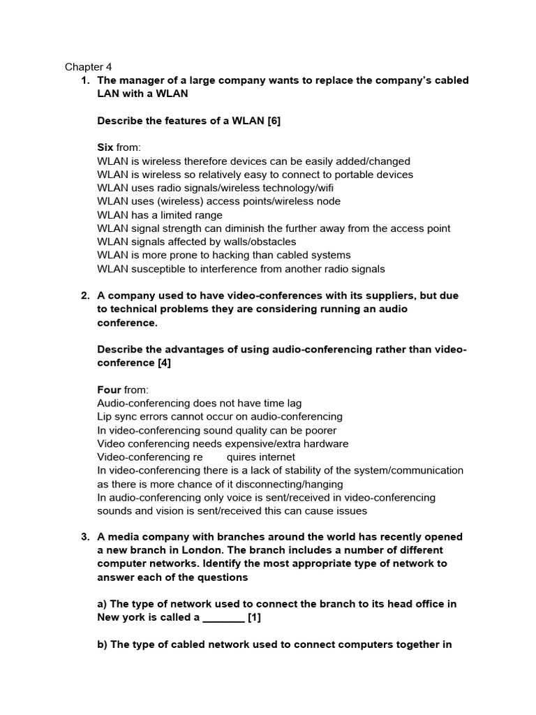 Chapter 4 Exam Style Questions | PDF | Wireless Lan | Computer Network