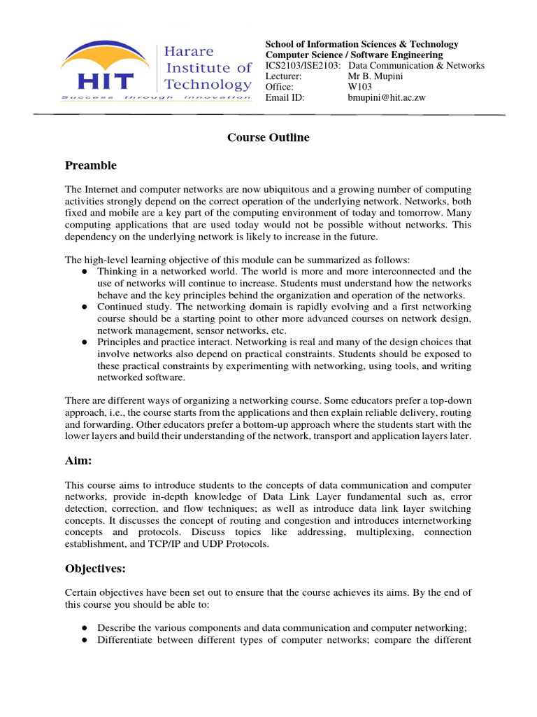 ICS 2103 ISE 2103 Course Outline | PDF | Computer Network | Internet ...