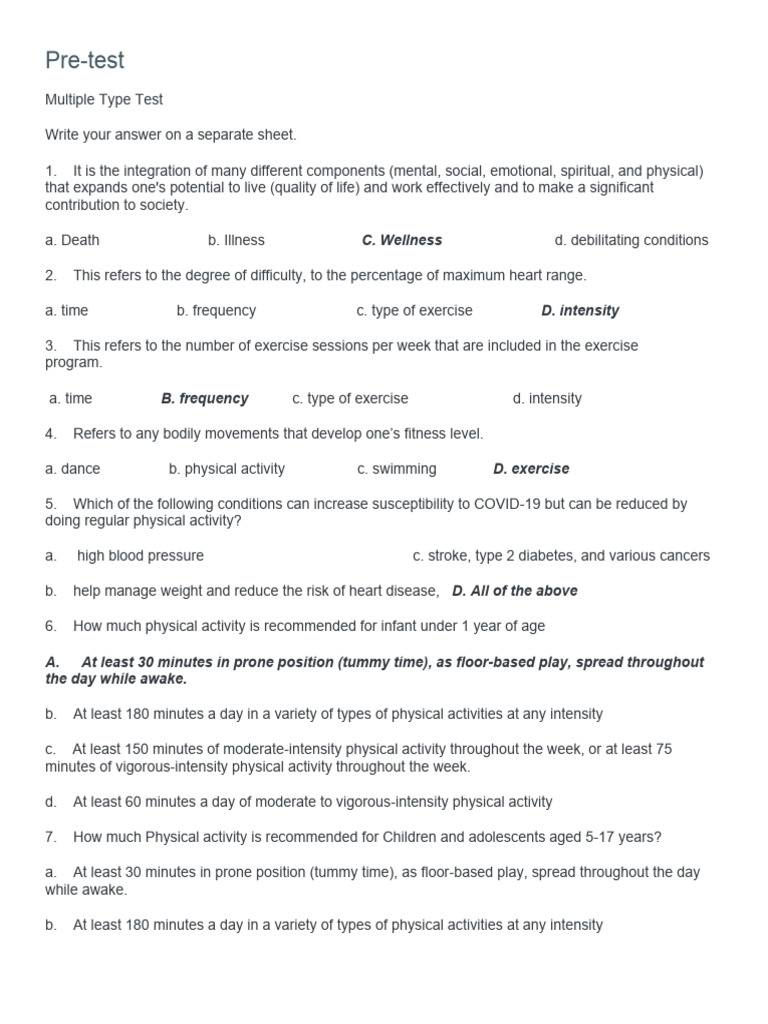Pre Test | PDF | Physical Fitness | Medical Specialties