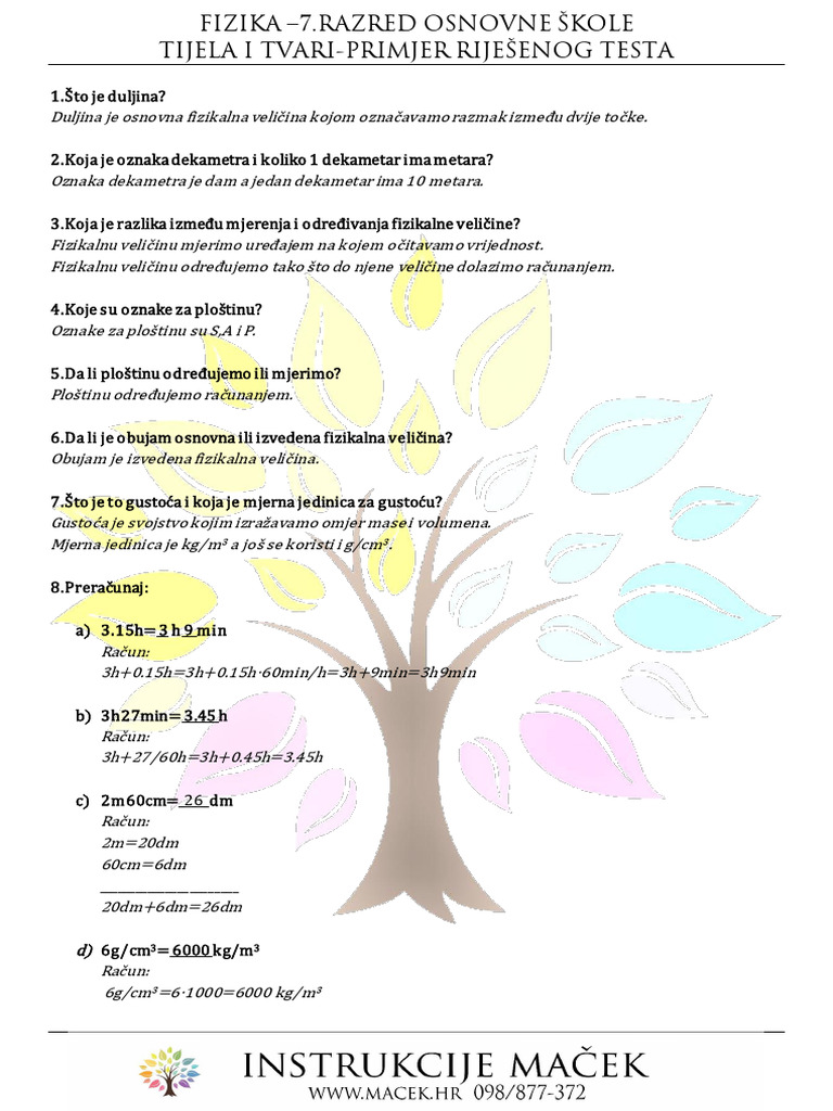 fizika_7_razred_tijela_i_tvari_rijeseni_instrukcije_macek | PDF