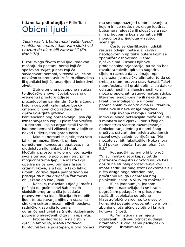 Islamska Psihologija Obini Ljudi Edin Tule 4 PDF Free - PDF' | PDF