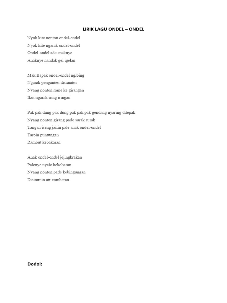 Lirik Lagu Ondel | PDF