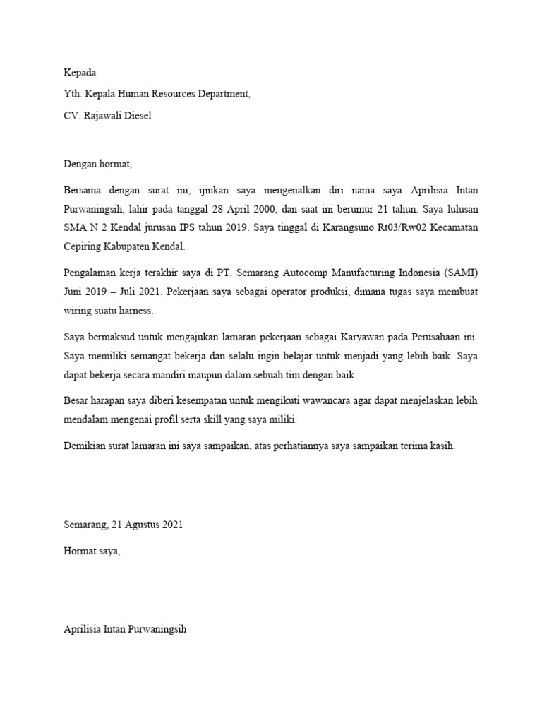 SURAT LAMARAN April | PDF