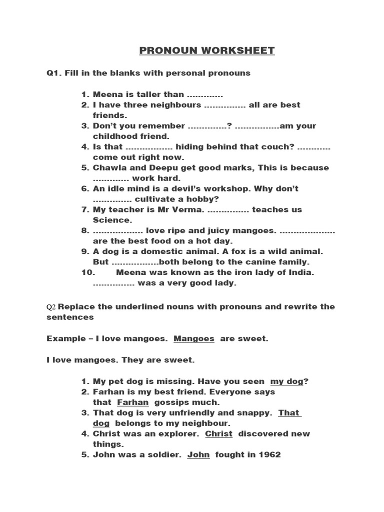 Pronoun Worksheet | PDF | Linguistic Morphology