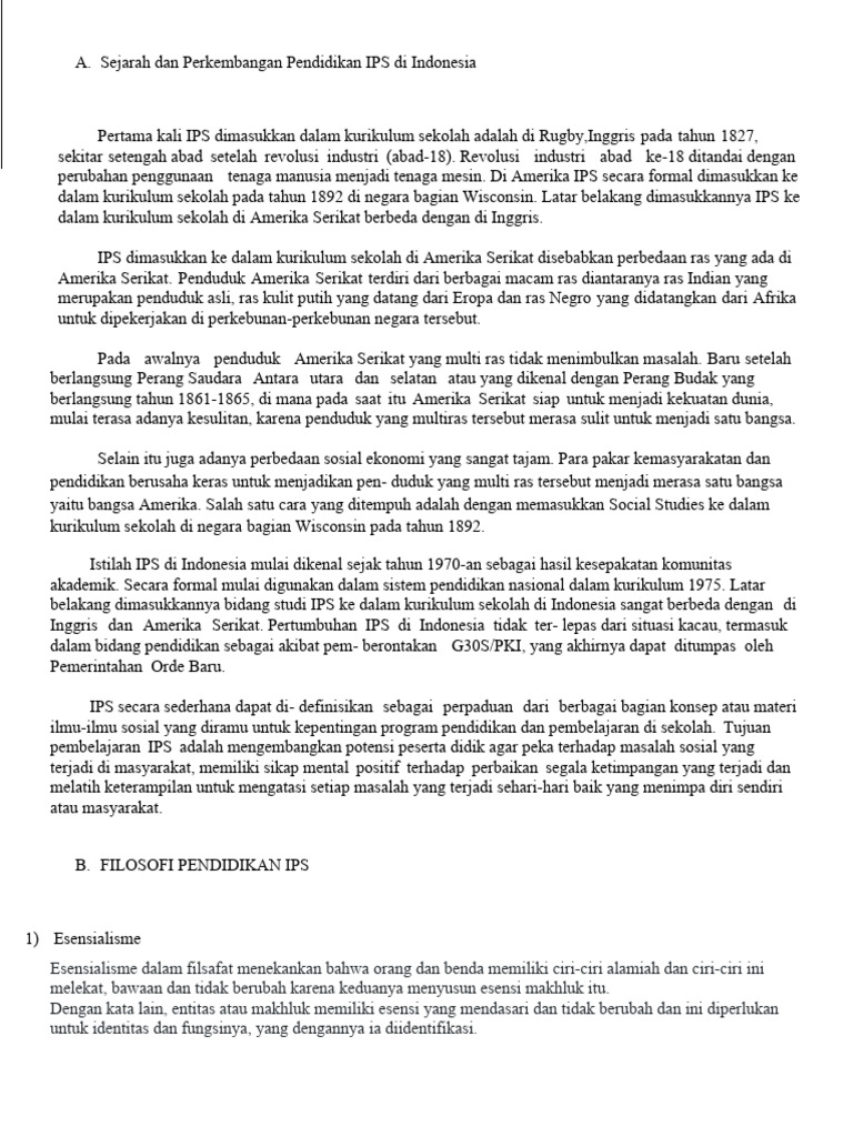 Sejarah Dan Perkembangan Pendidikan IPS Di Indonesia | PDF