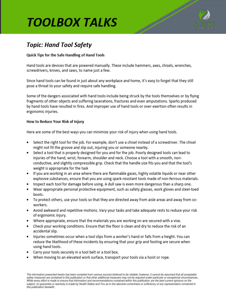 Hand Tool Safety | PDF | Occupational Safety And Health | Tools