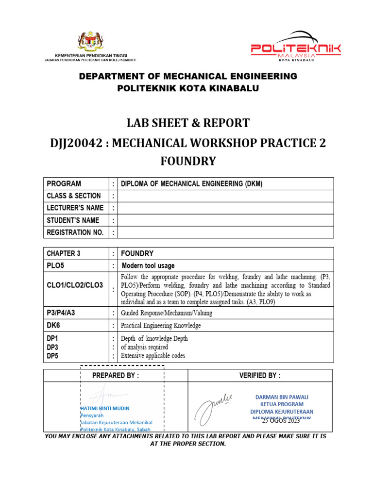Labsheet Foundry | PDF | Foundry | Casting