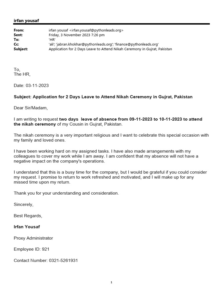 Leave Application Form | PDF