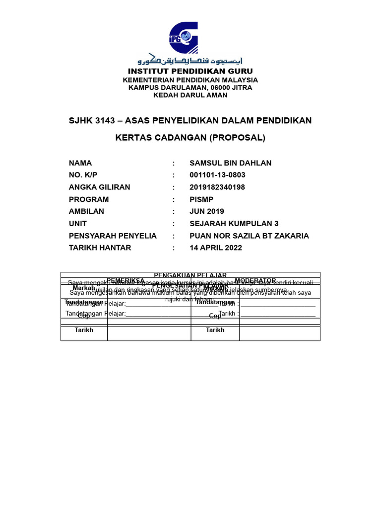 Cover Tugasan SJHK 3113 | PDF