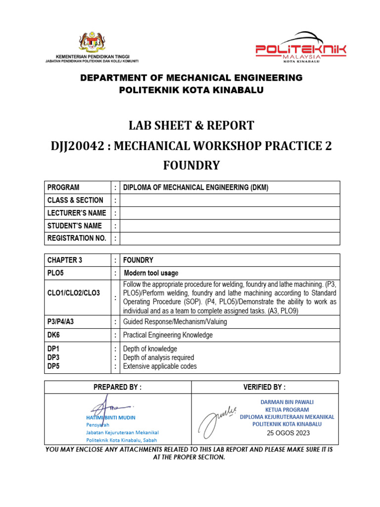 Labsheet Foundry | PDF | Foundry | Casting