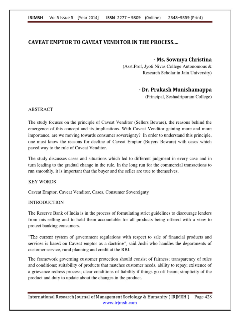 Transition from Caveat Emptor to Venditor | PDF | Law