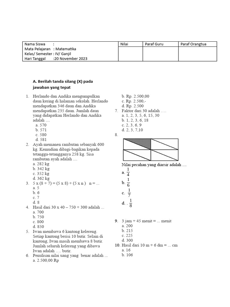 Soal Matematika Kelas 4 | PDF