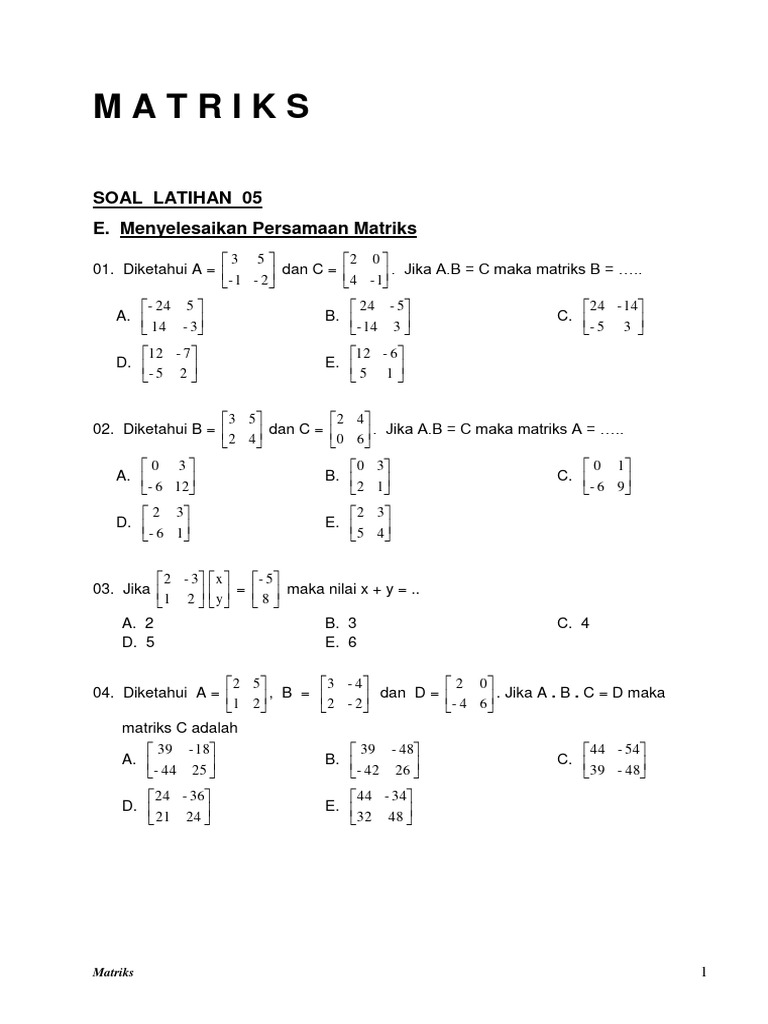 10-Latihan 09-Menyelesaikan Persamaan Matriks | PDF