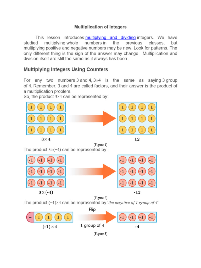 Multiplication Of Integers Pdf Multiplication Numbers