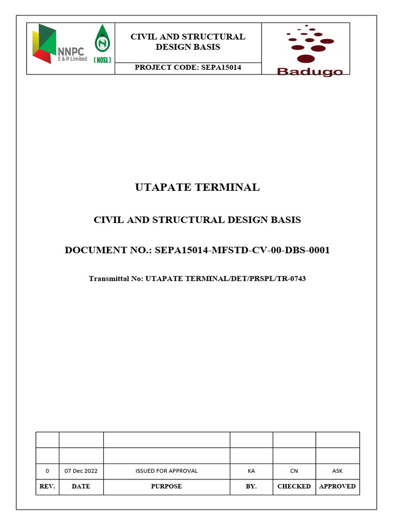 SEPA15014 MFSTD CV 00 DBS 0001 - Civil and Structural Design Basis - Rev 0 | PDF | Structural ...