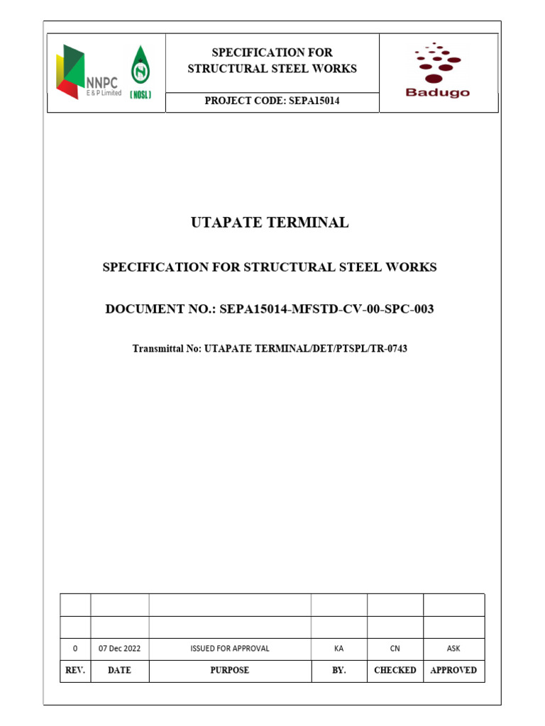 SEPA15014 MFSTD CV 00 SPC 003 - Structural Steel Works - Rev 0 | PDF ...