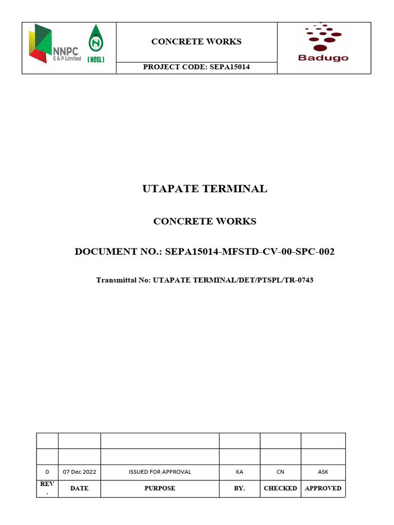 Sepa15014 MFSTD CV 00 SPC 002 Concrete Works Rev 0 | PDF | Concrete ...