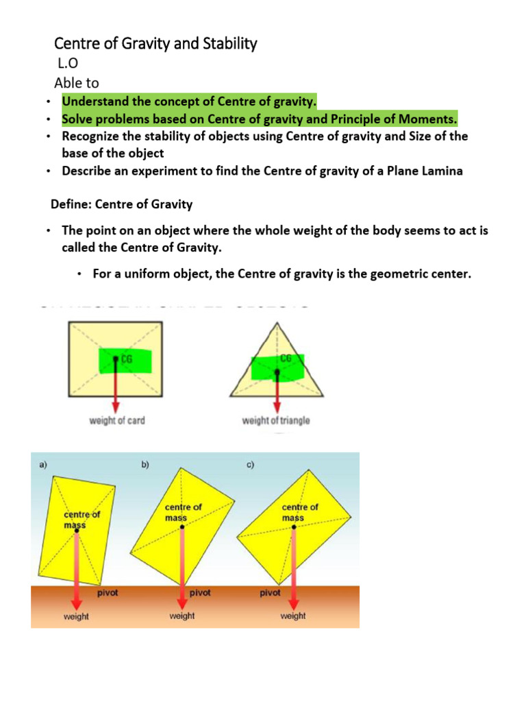 Centre of Gravity and Stability Notes | PDF