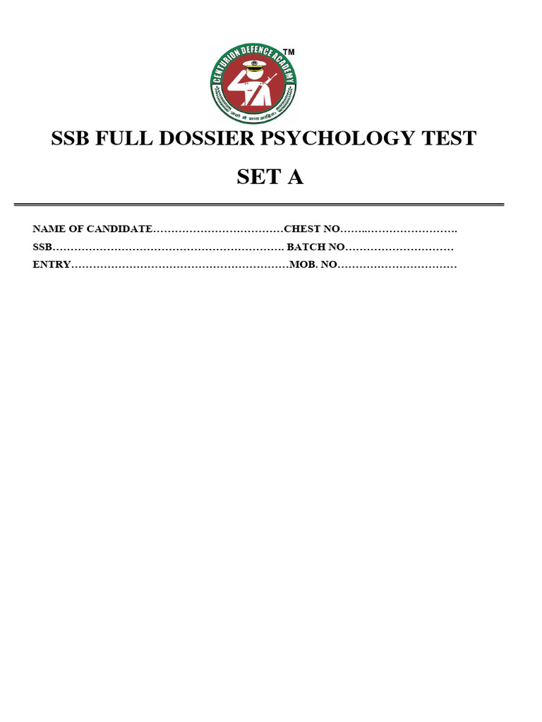 SSB Psychology Test Dossier | PDF