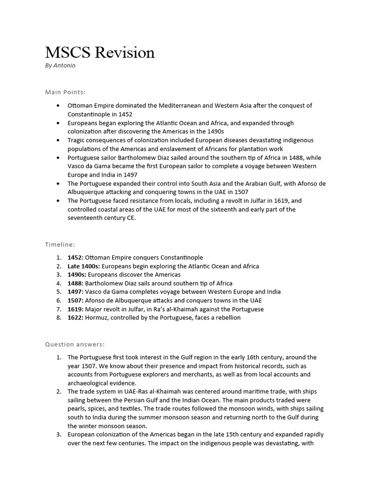 MSCS Revision | PDF | Mosque | European Colonization Of The Americas