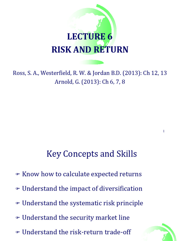CF Lecture 3 Risk and Return v1 | PDF | Capital Asset Pricing Model | Diversification (Finance)