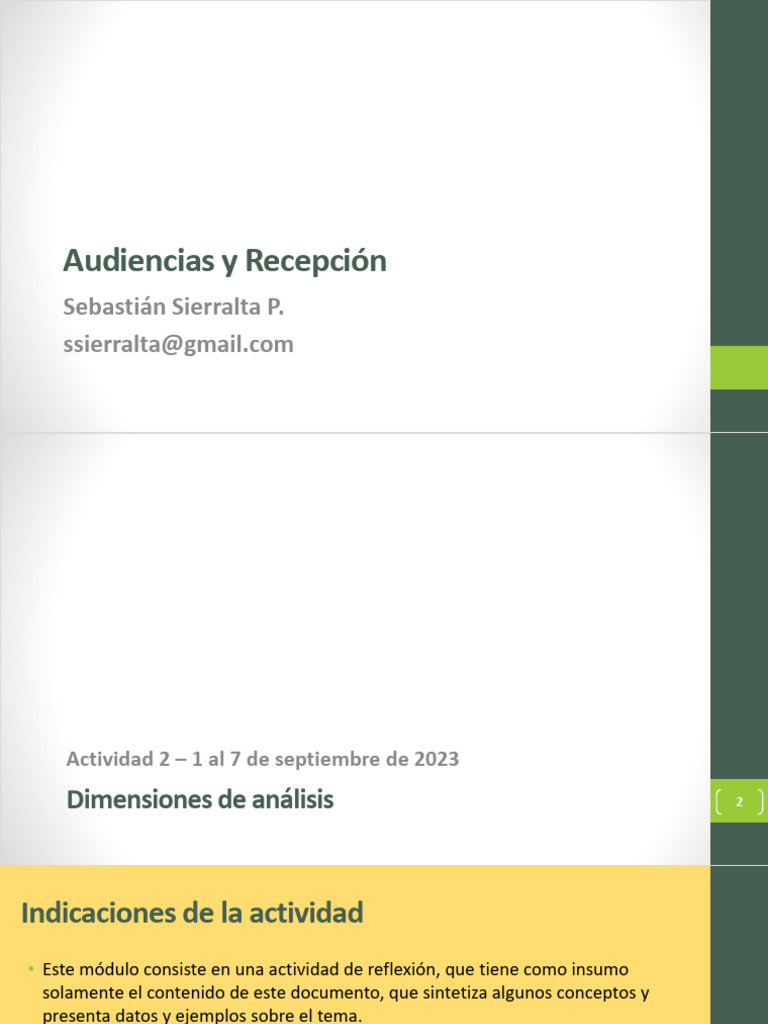 Audiencias y Recepción. Actividad 2 - Dimensiones | PDF | Comunicación