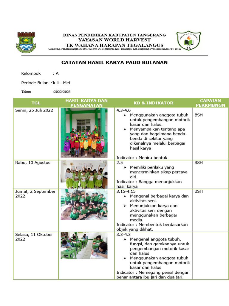 Catatan Hasil Karya Paud | PDF