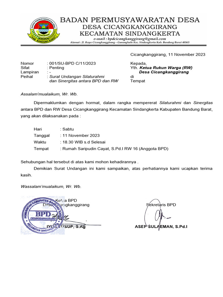 Surat Undangan BPD 2023 | PDF