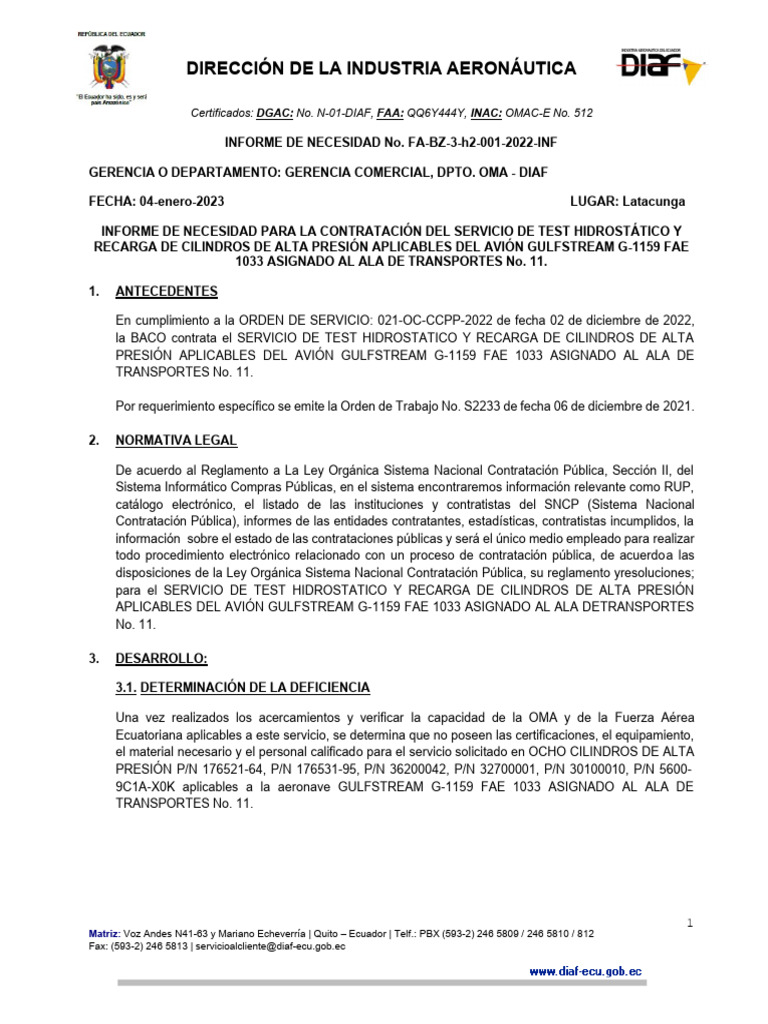 INFORME DE NECESIDAD PRUEBAS HIDROSTATICAS BOTELLAS ORDEN DE SERVICIO ... INFORME DE NECESIDAD PRUEBAS HIDROSTATICAS BOTELLAS ORDEN DE SERVICIO ...