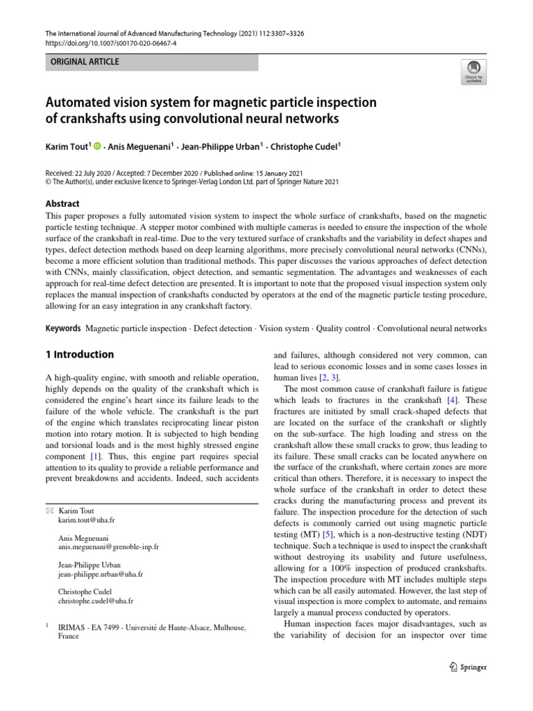 Automated Vision System For Magnetic Particle Inspection of Crankshafts Using Convolutional ...