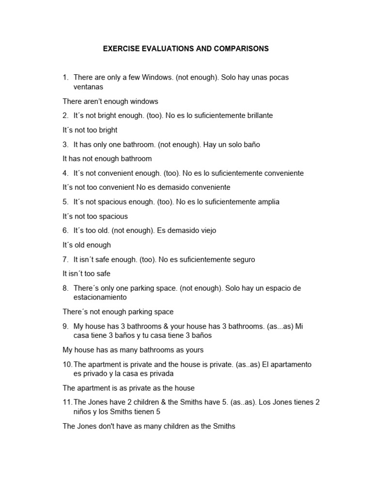 Exercise Evaluations and Comparisons | PDF | Residential Buildings ...