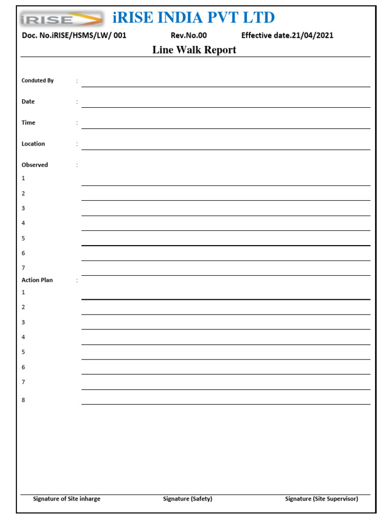 Line Walk Report Checklist, Rev-01 | PDF