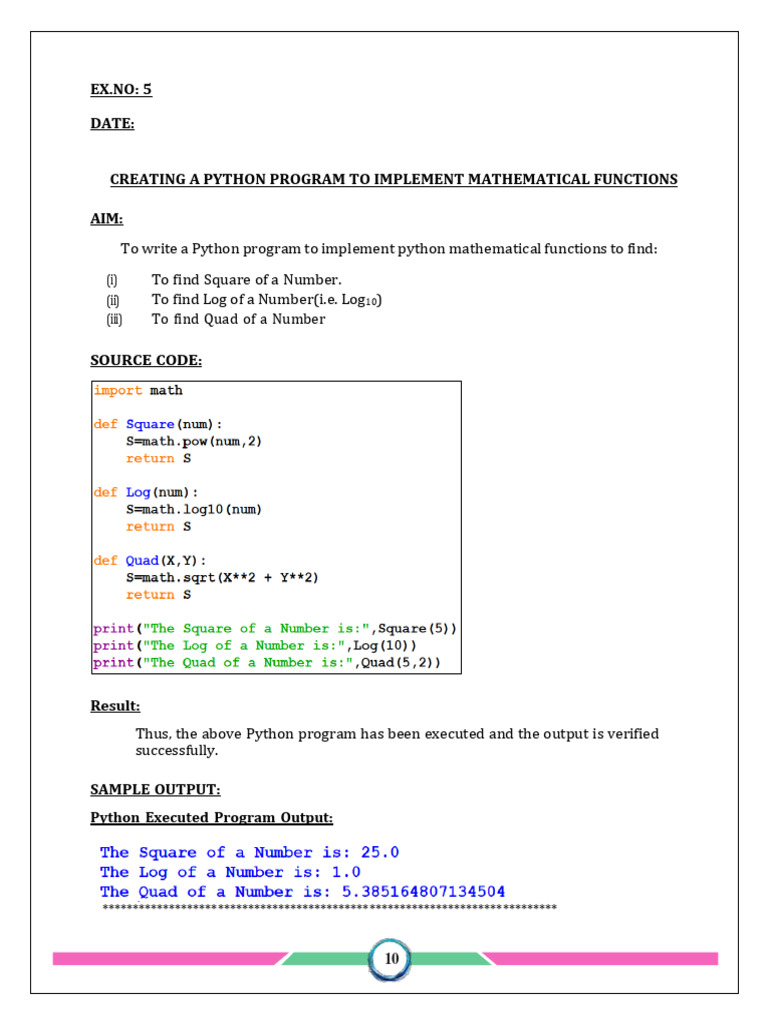 Python Programs for Math Functions | PDF
