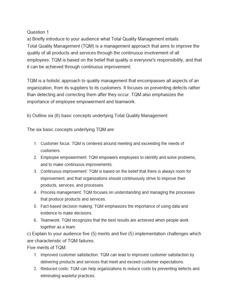 Total Quality Management Past Questions and Answers | PDF | Quality ...