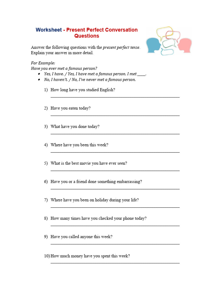 Present Perfect Tense Conversation Worksheet | PDF | Linguistics