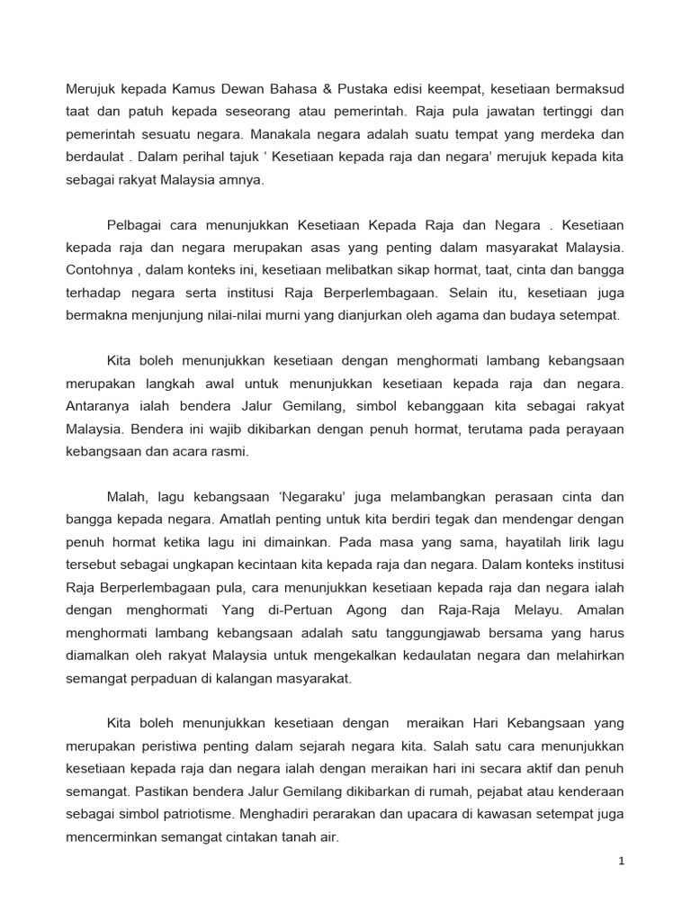 Kesetiaan Kepada Raja Dan Negara Asni | PDF