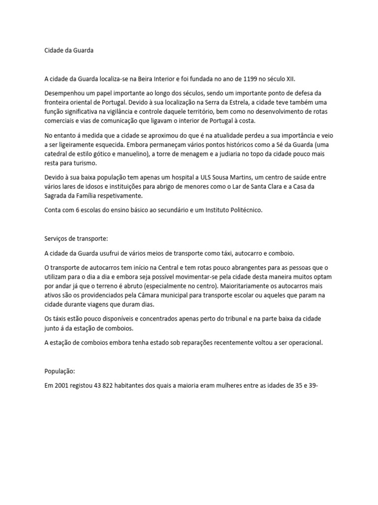 História e Serviços da Cidade da Guarda | PDF | Turismo